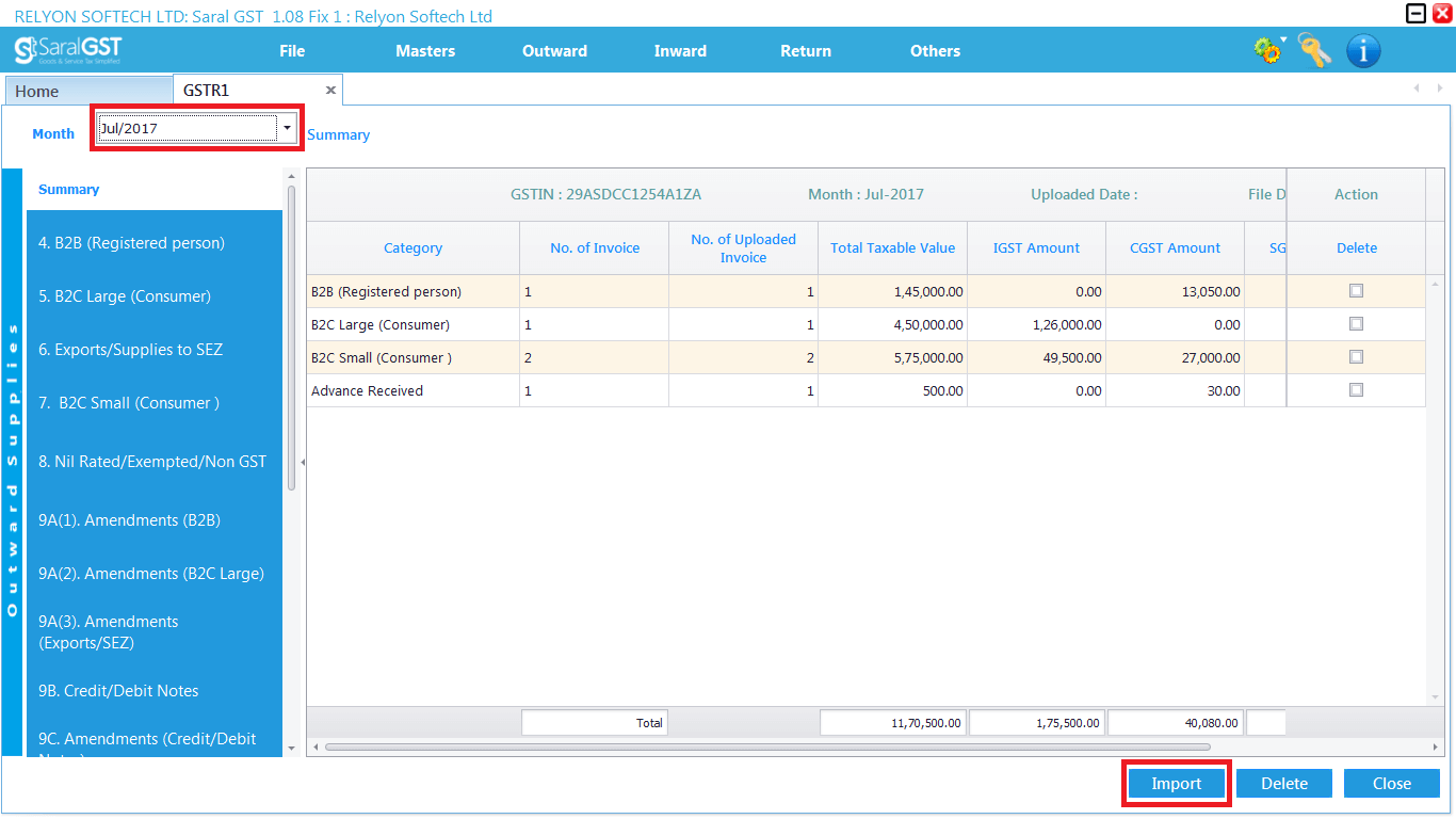 GSTR 1 online filing procedure using Saral GST - Part 1